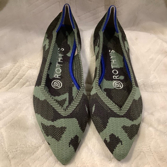 Rothy's | Shoes | Rothys The Point Olive Camo Knit Pointy Toe Ballet ...
